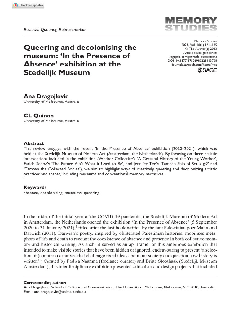 Dragojlovic Quinan 2023 Queering and Decolonising The Museum in The ...