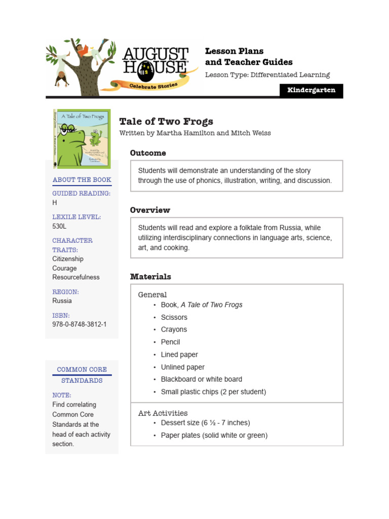 Lesson Plans a Tale of Two Frogs Kindergarten | PDF