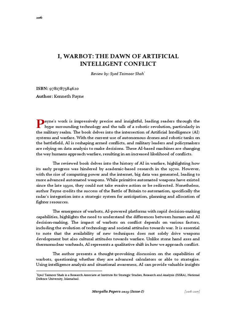 I, Warbot: The Dawn of Artificial Intelligent Conflict: Isbn: Author | PDF