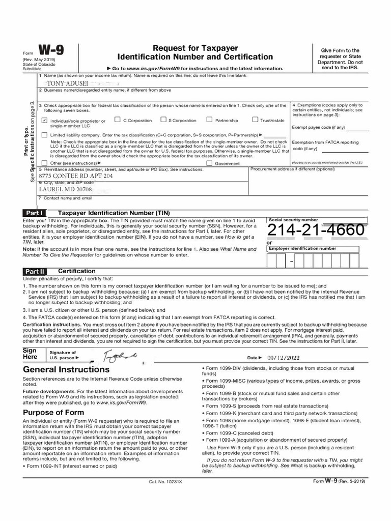 w9 Tony | PDF