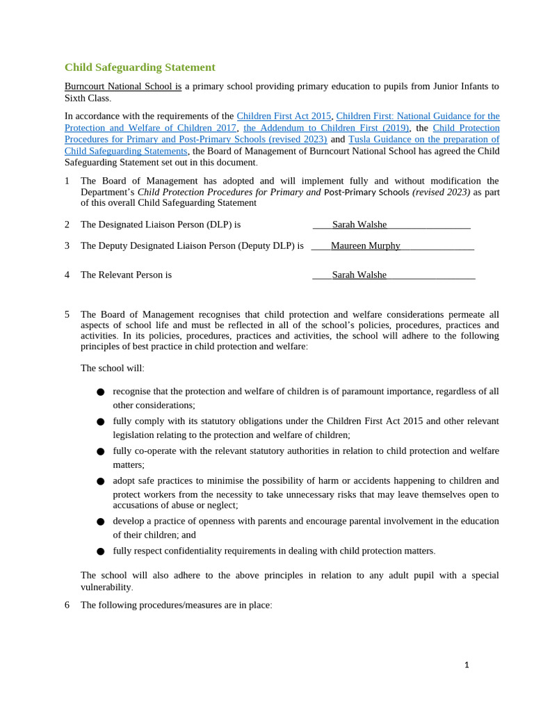 Child Safeguarding Statement | PDF | Child Protection | Schools