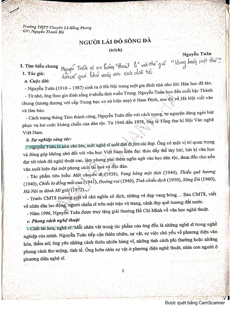 Ngư I Lái Đò Sông Đà - THPT Chuyên Lê H NG Phong TPHCM | PDF