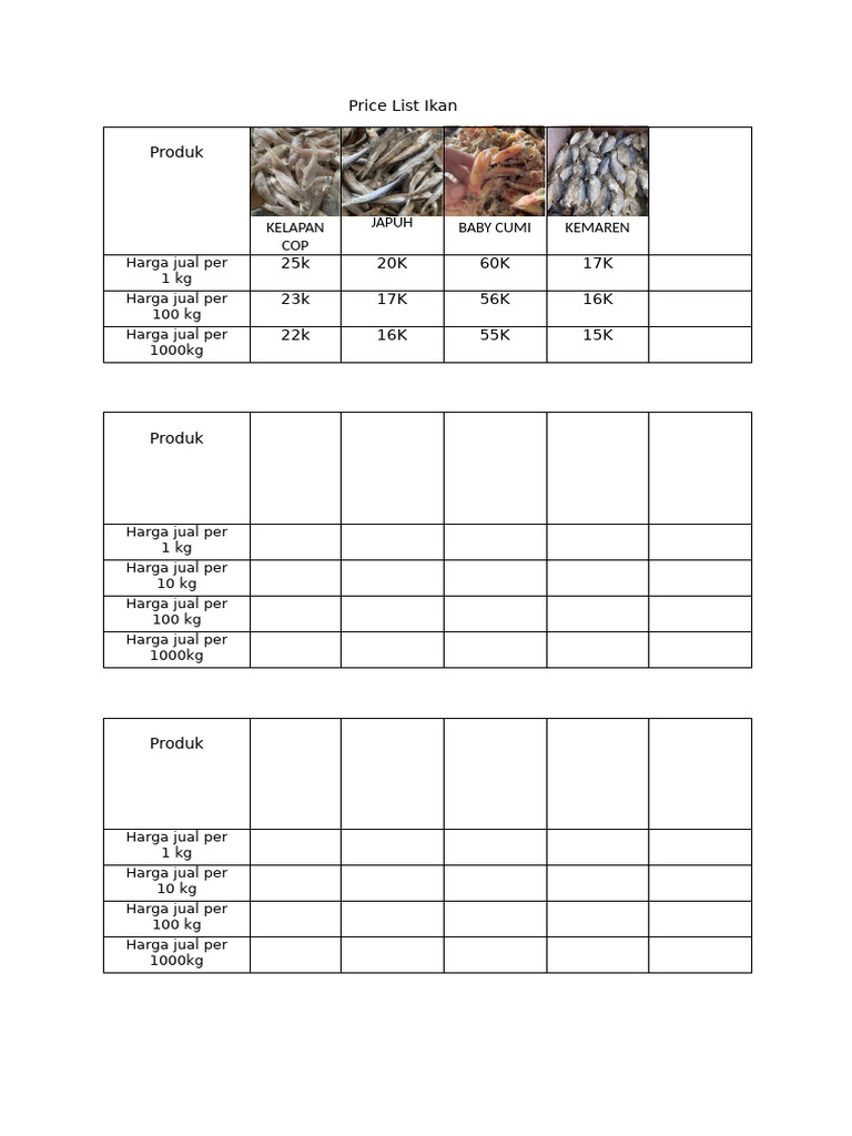 Pricelist Fish Ikan Fish | PDF