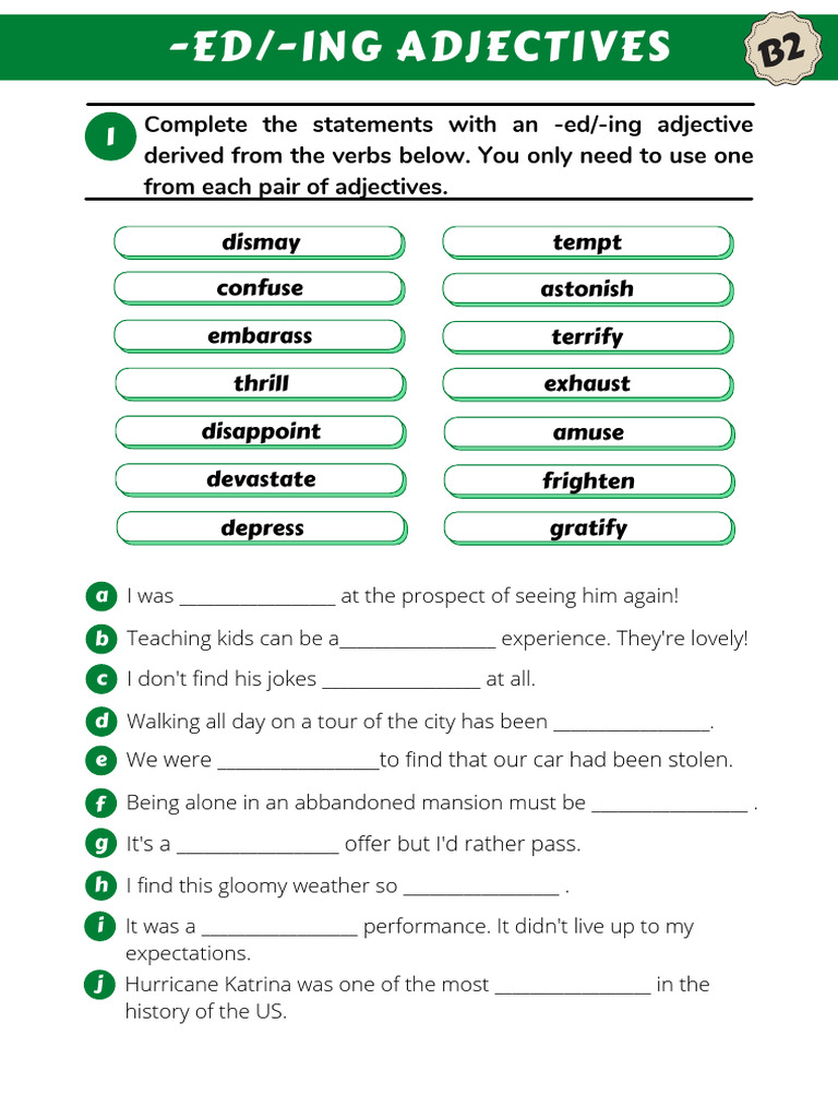 -Ed-Ing Adjectives B2 Vocabulary Worksheet (1) | PDF