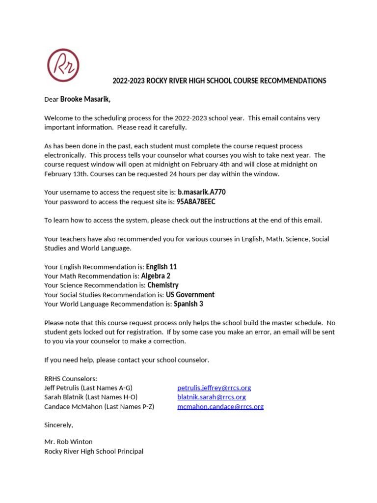 HS Recommendation Letter | PDF