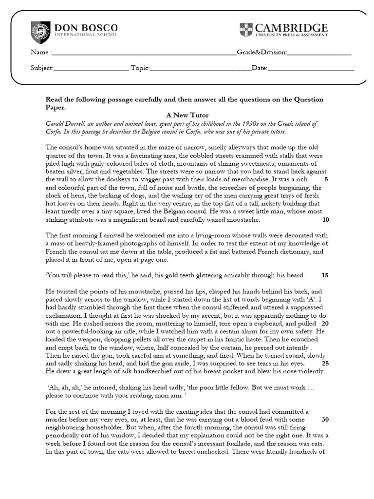 The_New_Tutor_Comprehension_and_Summary_QP | PDF