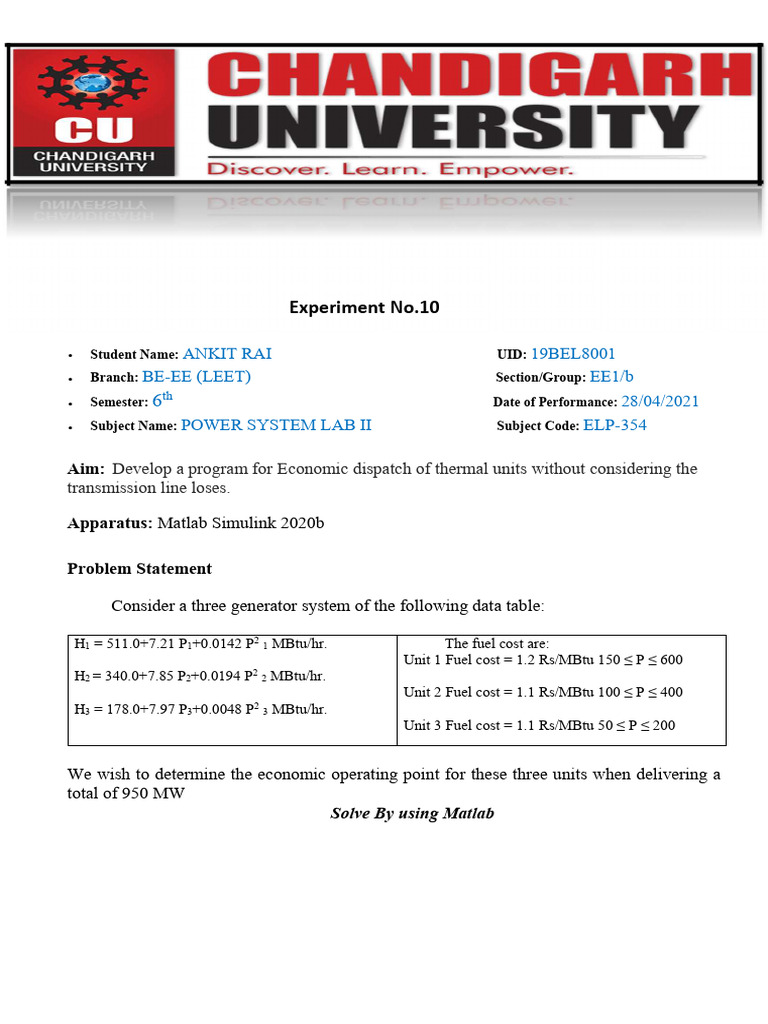 Exp10 Power System 6th Sem | PDF