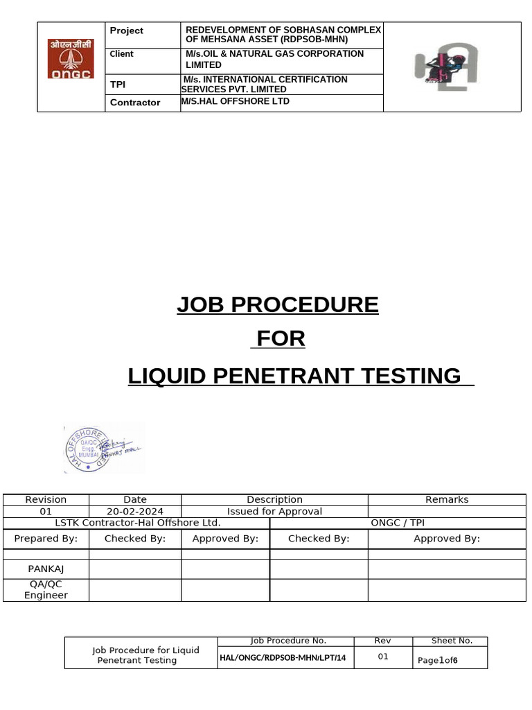14.liquid Penetrant Test Procedure | PDF