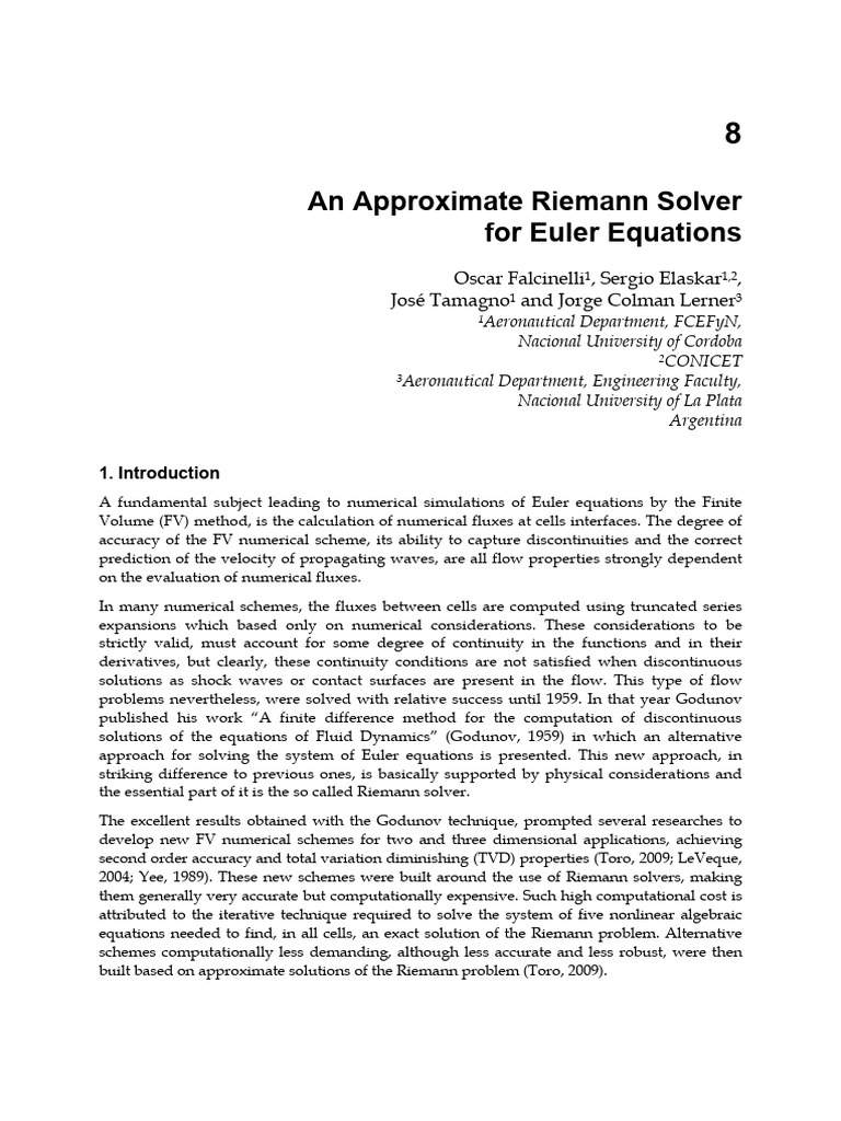 An Approximate Riemann Solver For Euler Equations | PDF
