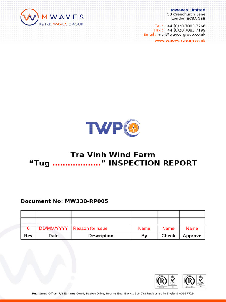 FORM - MW330-RP005 Tug XXX (SG6911) Report | PDF