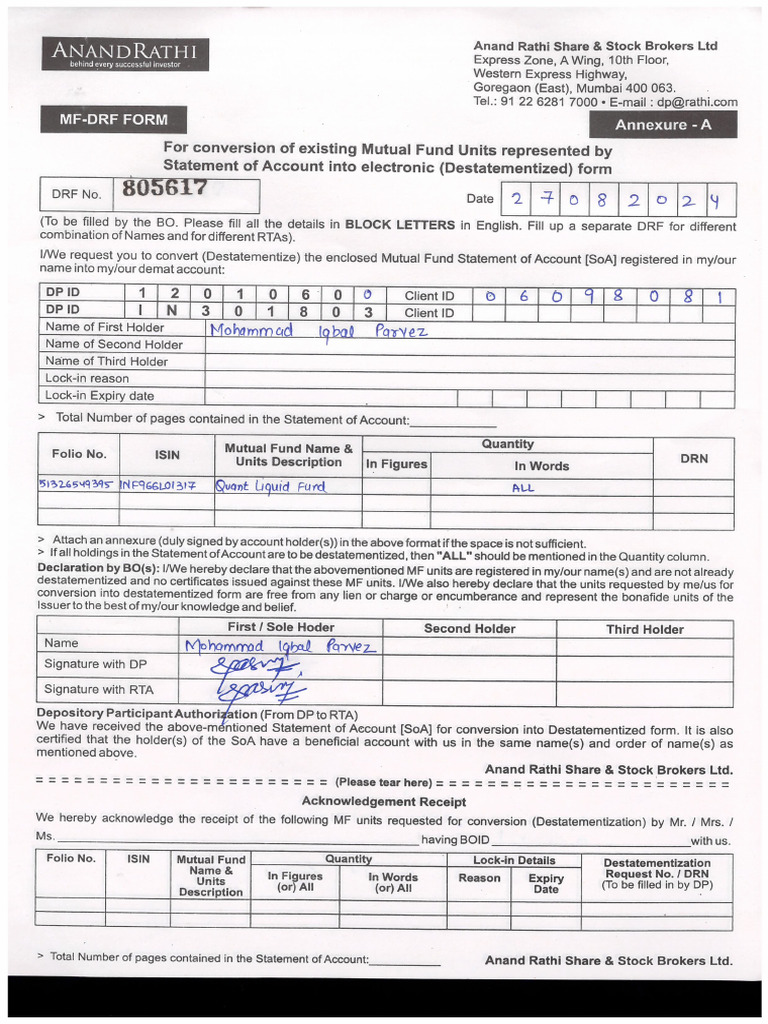 DRF Form - Iqbal Parvez | PDF