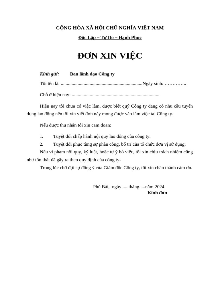 ĐƠN XIN VIỆC.. | PDF