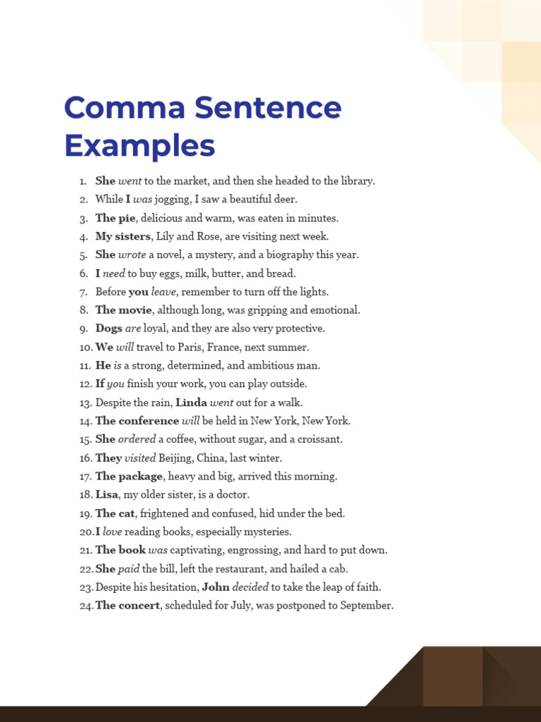 Comma Sentence Examples | PDF