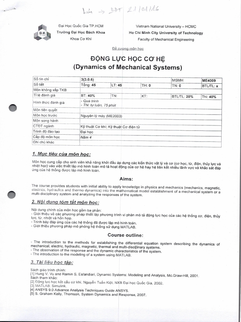 DCMH - ME4009 - Dong Luc Hoc Co He K14-K18 | PDF