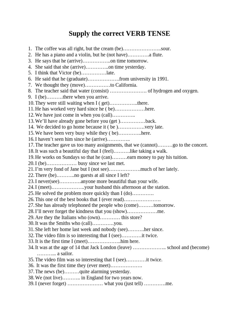 Supply The Correct VERB TENSE | PDF