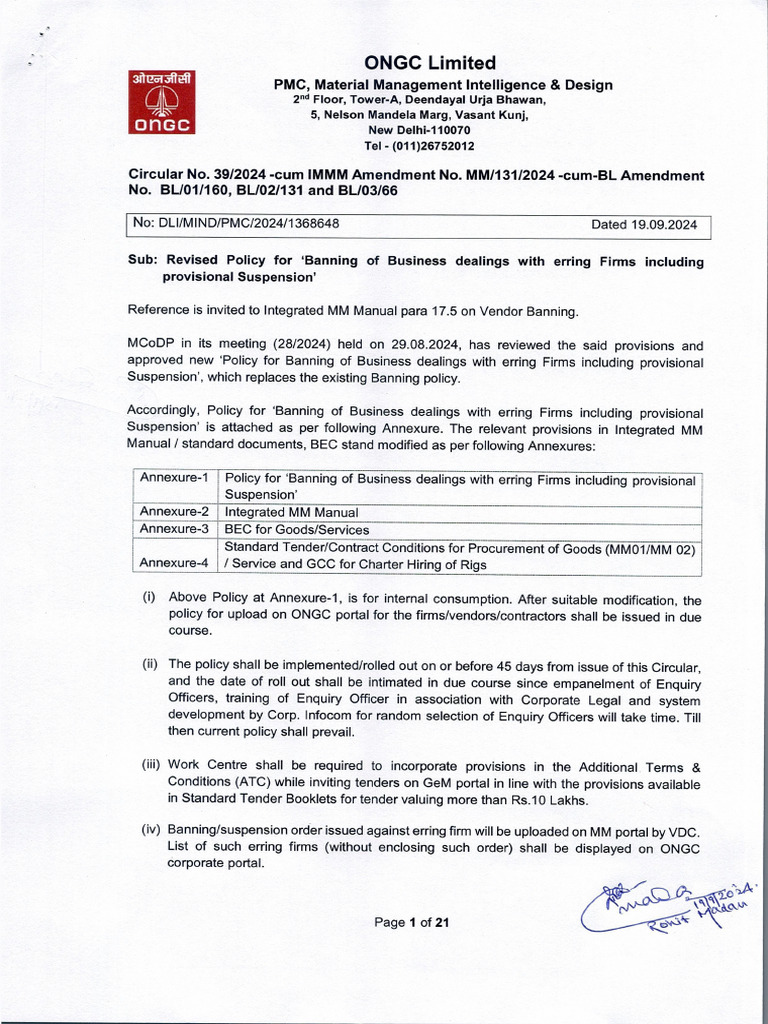 ONGC Limited: PMC, Material Management Intelligence & Design | PDF