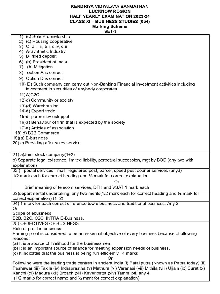Class Xi Bst Marking Scheme 2023-24 | PDF