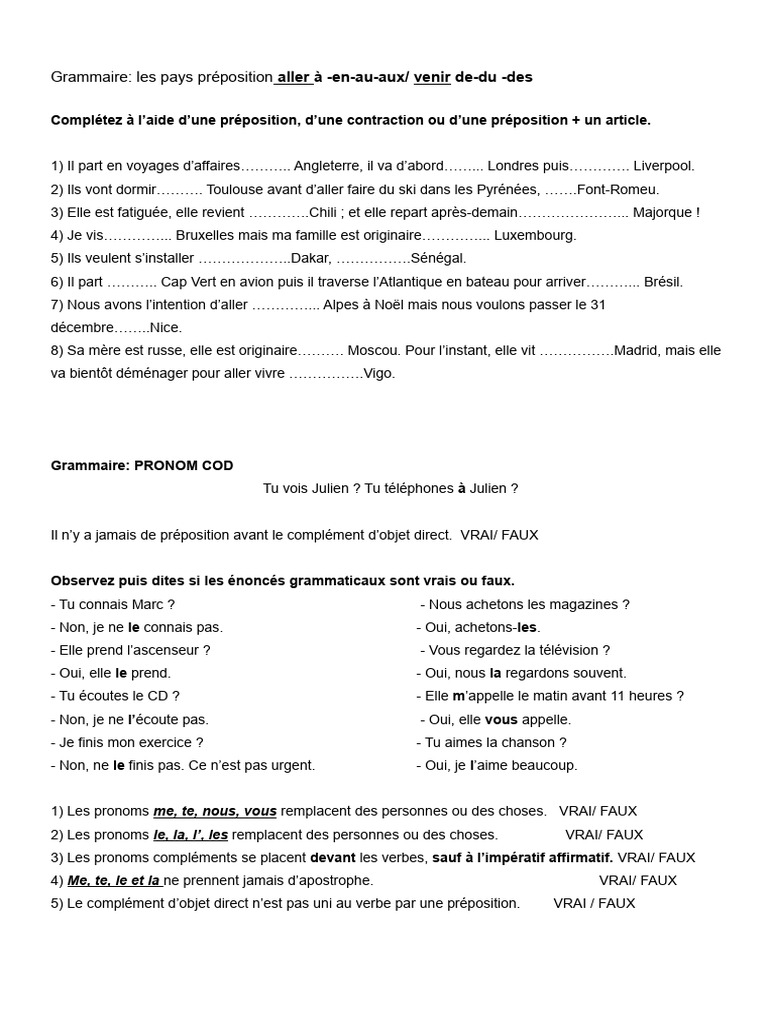 Pronom Complement Direct Indirects | PDF | Language Arts & Discipline | Art