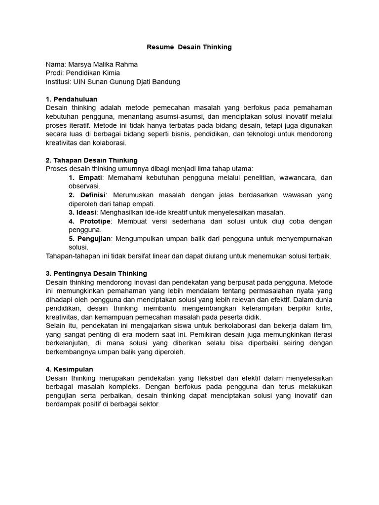 Resume Design Thingking_ Marsya Malika R | PDF