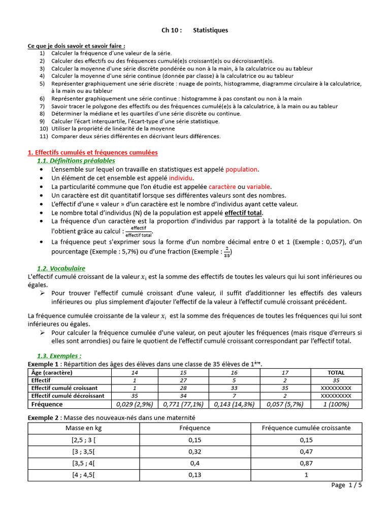 2024 Ch10 Statistiques Complet | PDF