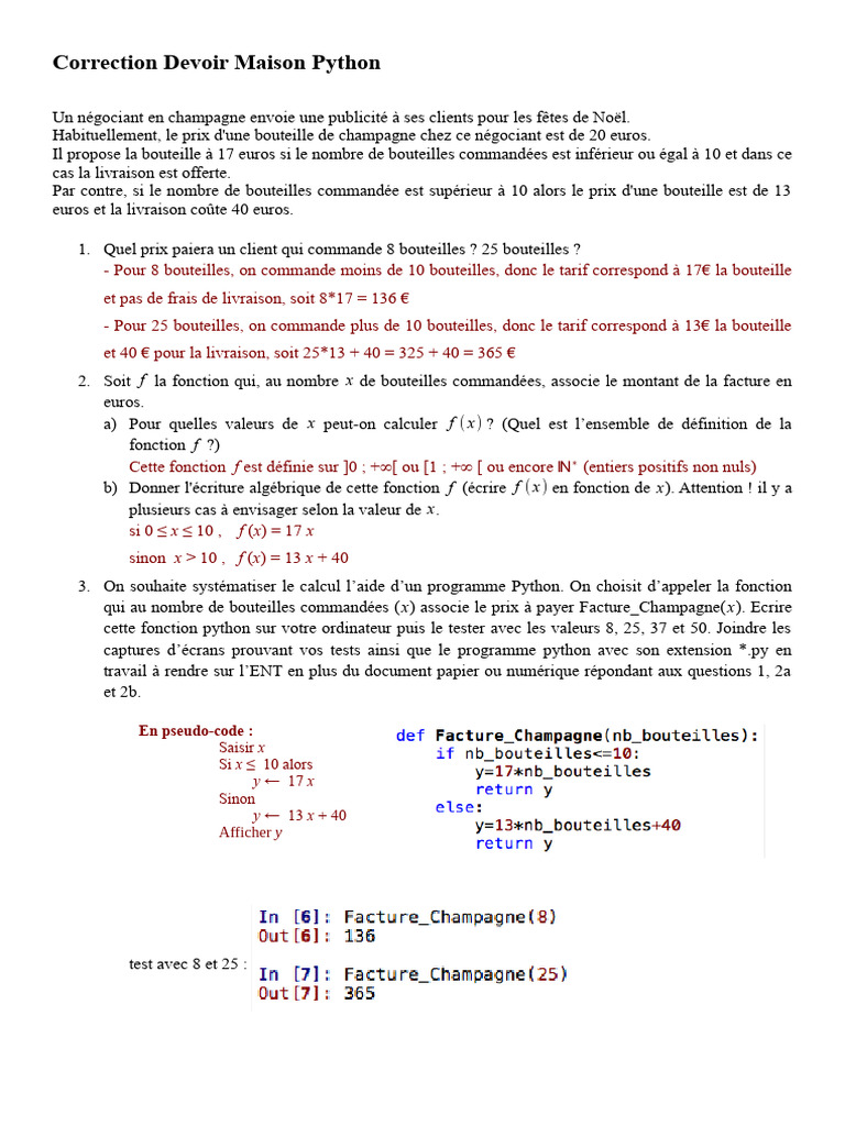 Corrigé DM Python Et Fonction SI | PDF