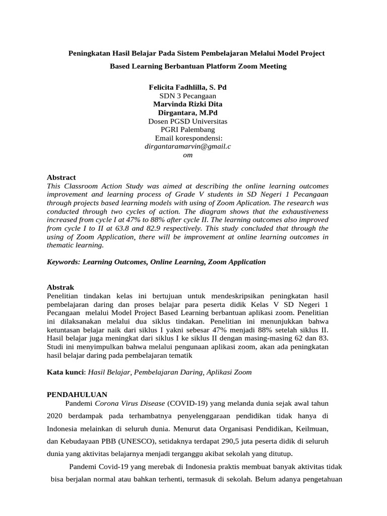 Peningkatan Hasil Belajar Pada Sistem Pembelajaran Melalui Model Project Based Learning ...