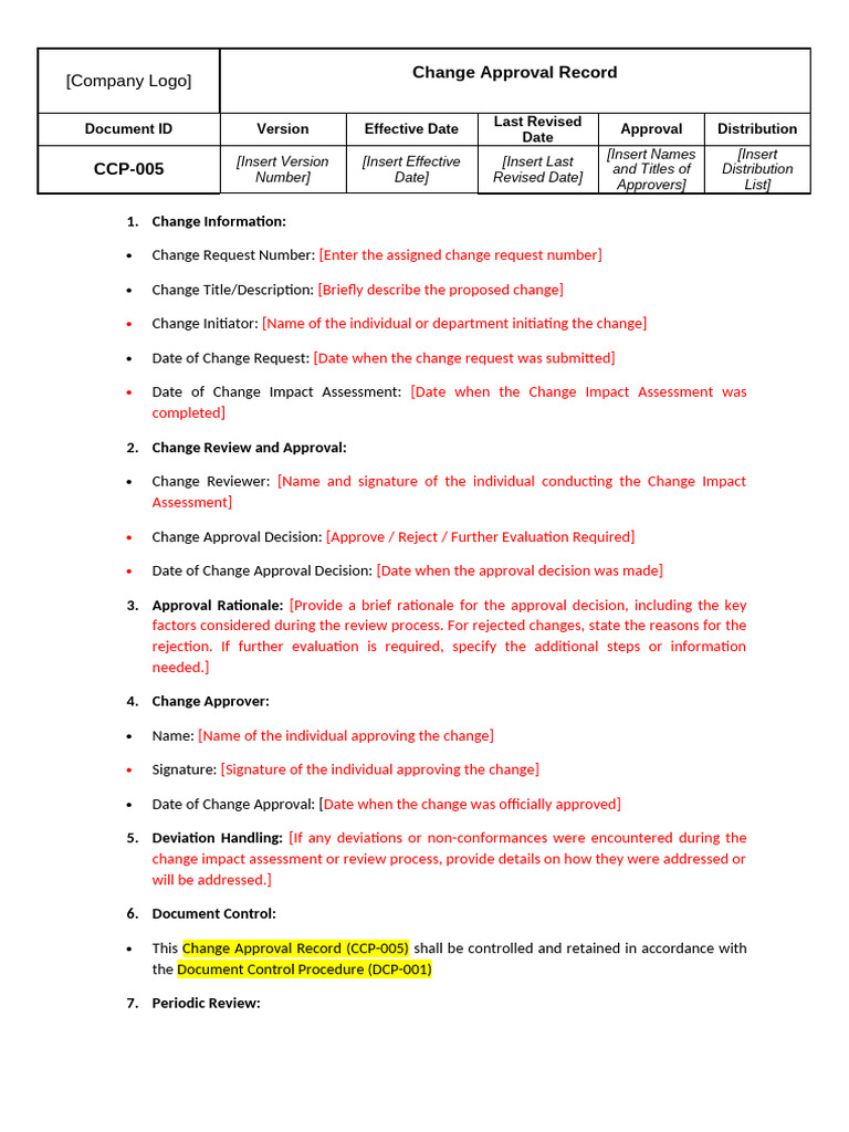 CCP-005 Change Approval Record | PDF