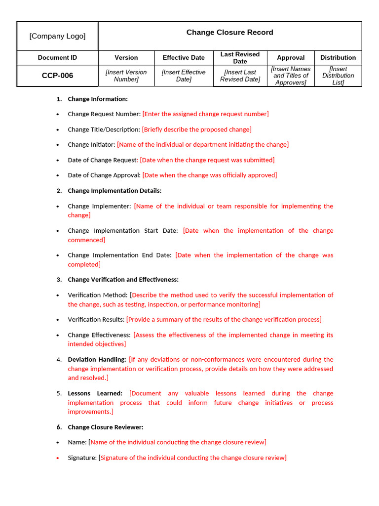 CCP-006 Change Closure Record | PDF