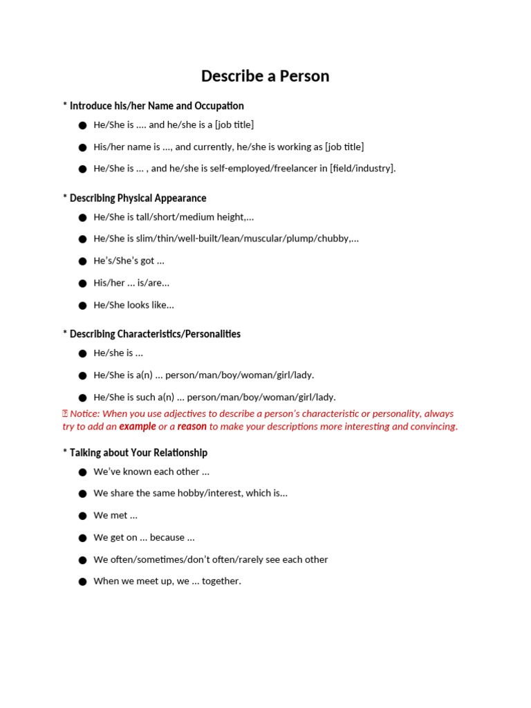 Handout 2 - Describe a Person | PDF