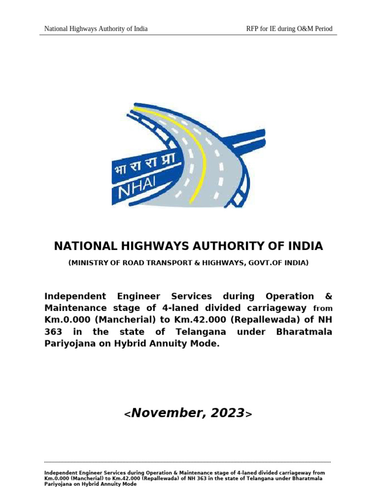 Nhai - RFP For Ie Under O&m | PDF