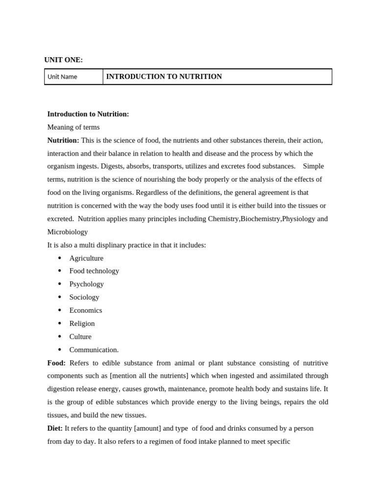Unit 1 Human Nutrition | PDF