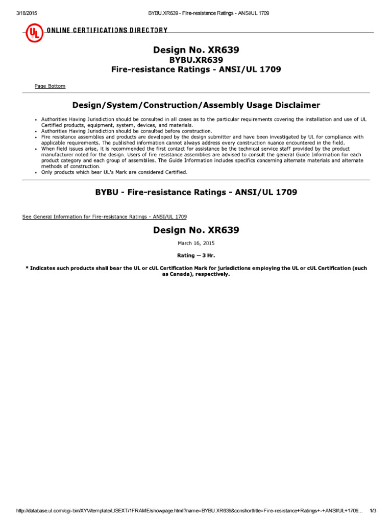 Pyroclad X1 UL 1709 3 Hr. | PDF