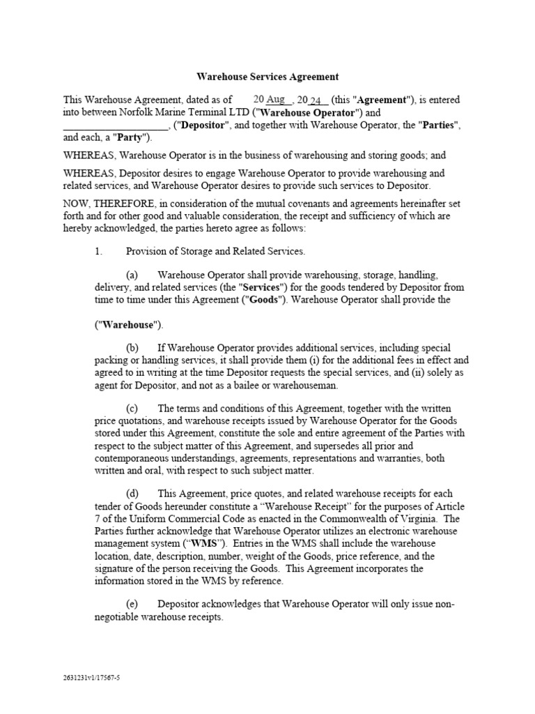 Warehouse Agreement | PDF