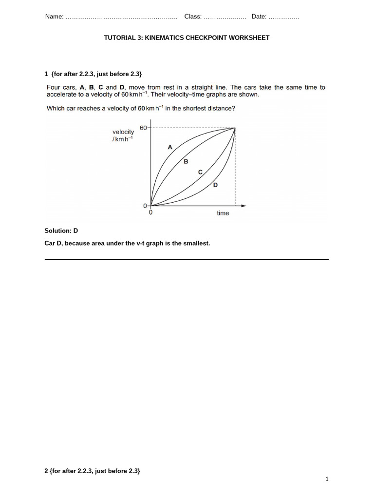 02 Kinematics (H2) CP WS 23 | PDF