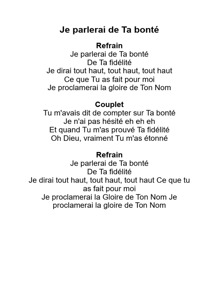 Je parlerai de Ta bonté | PDF