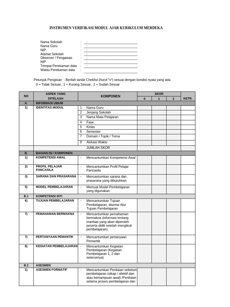 Instrumen Supervisi Modul Ajar-1 | PDF