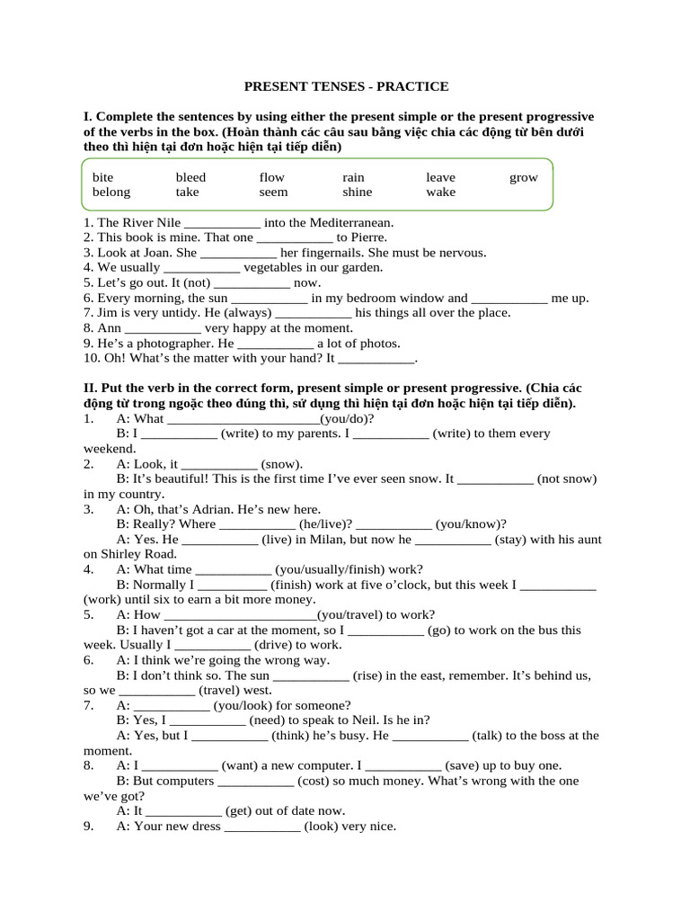 PRESENT-TENSES-PRACTICE | PDF