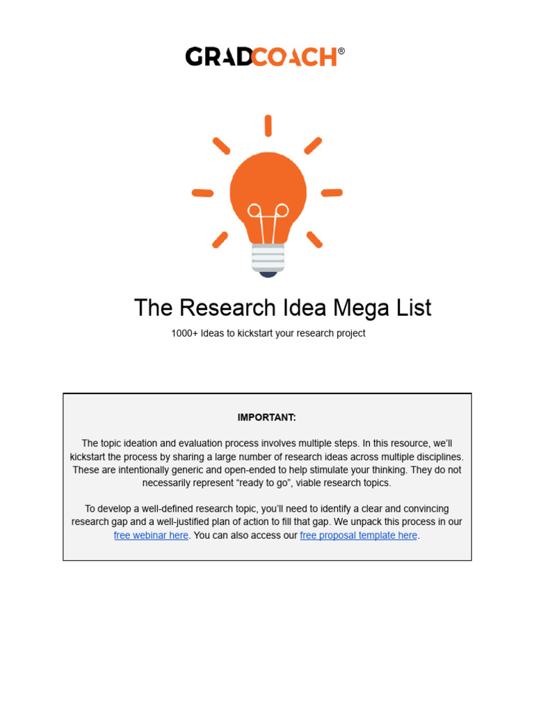 Research Idea Mega List - Feb 2024 | PDF