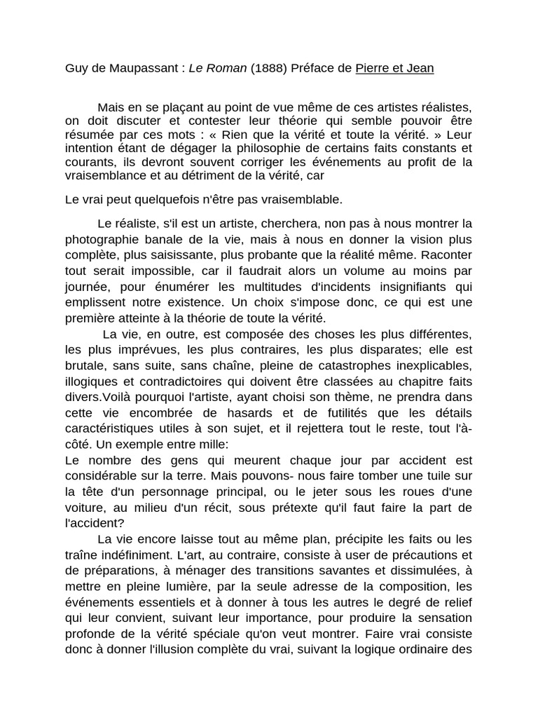 Guy de Maupassant - Le Roman (1888) Préface de Pierre Et Jean | PDF