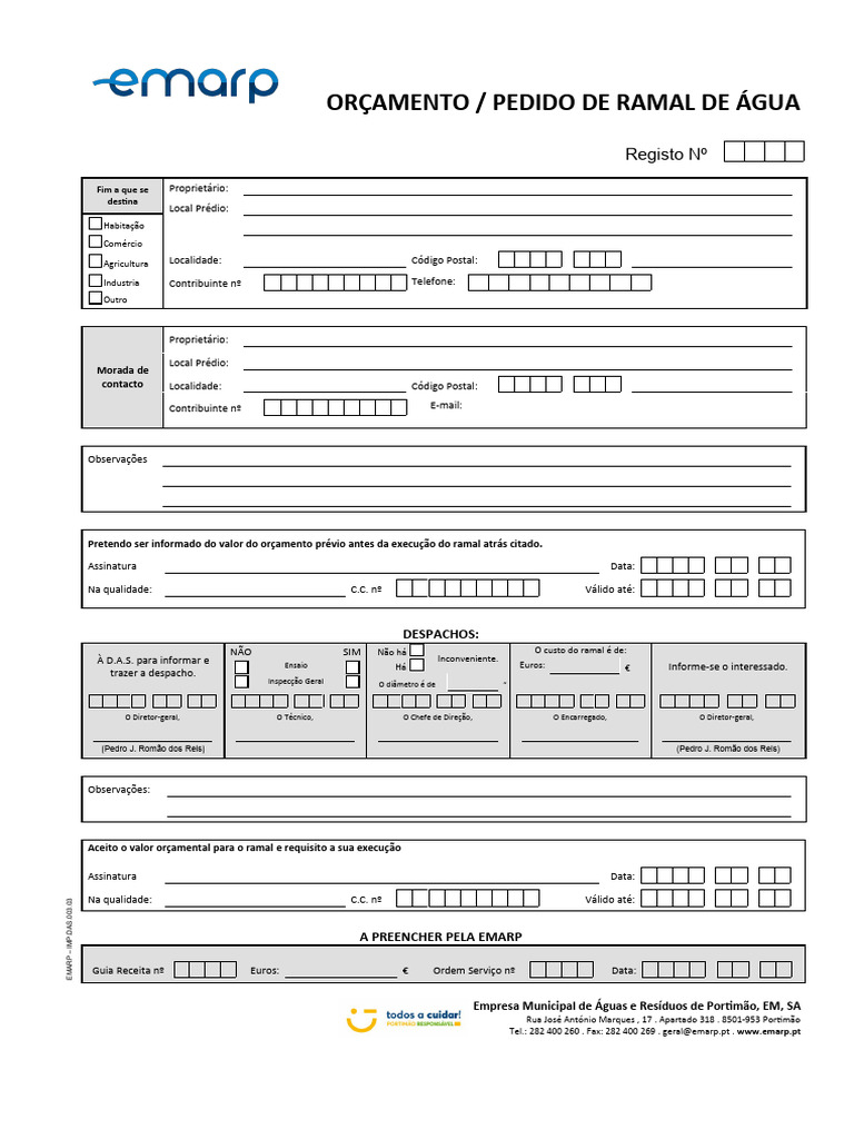 EMARP-IMP.das .003.02 - Pedido Orcamento Ramal Agua | PDF
