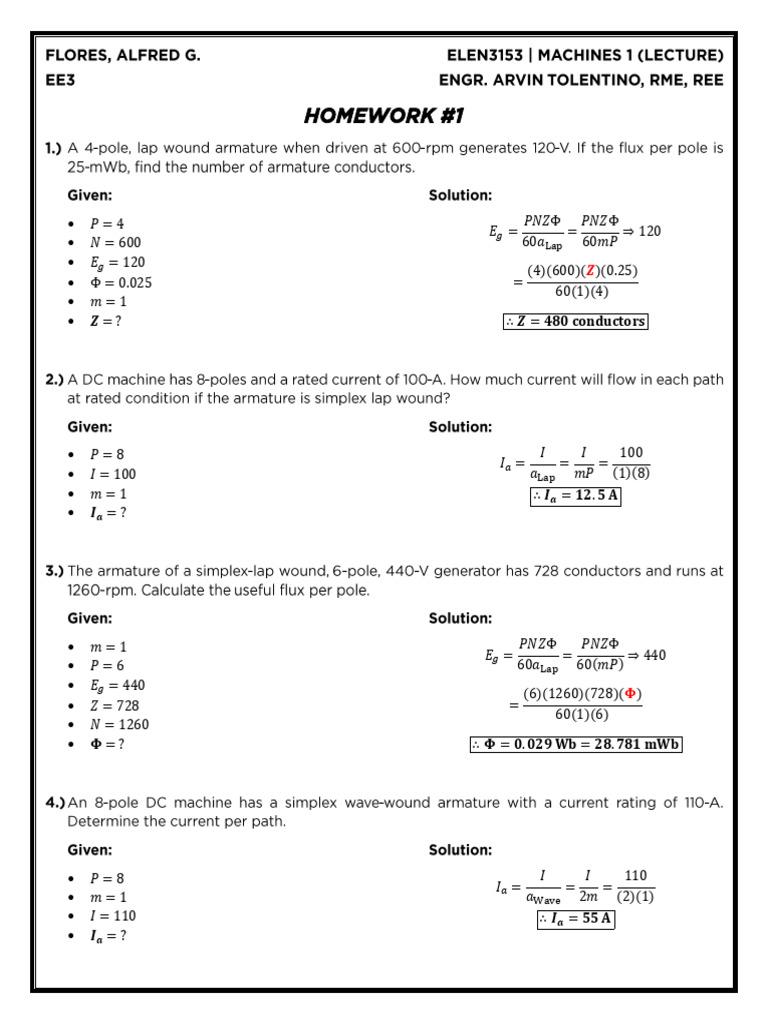Machines 1 - HW#1 | PDF