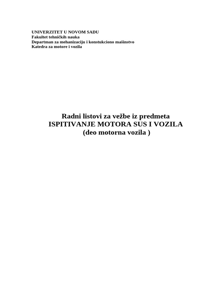 Ispitivanje Vozila-Radni Listovi Jovan Jovic M2 17 2023 | PDF