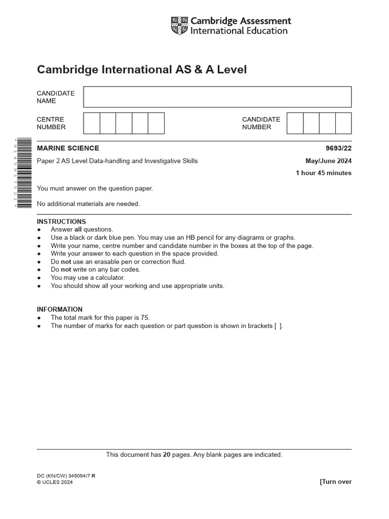 Cambridge International AS & A Level: Marine Science 9693/22 | PDF