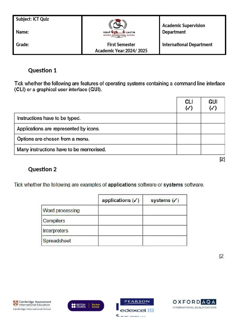 ICT Quiz 1 - G9 | PDF