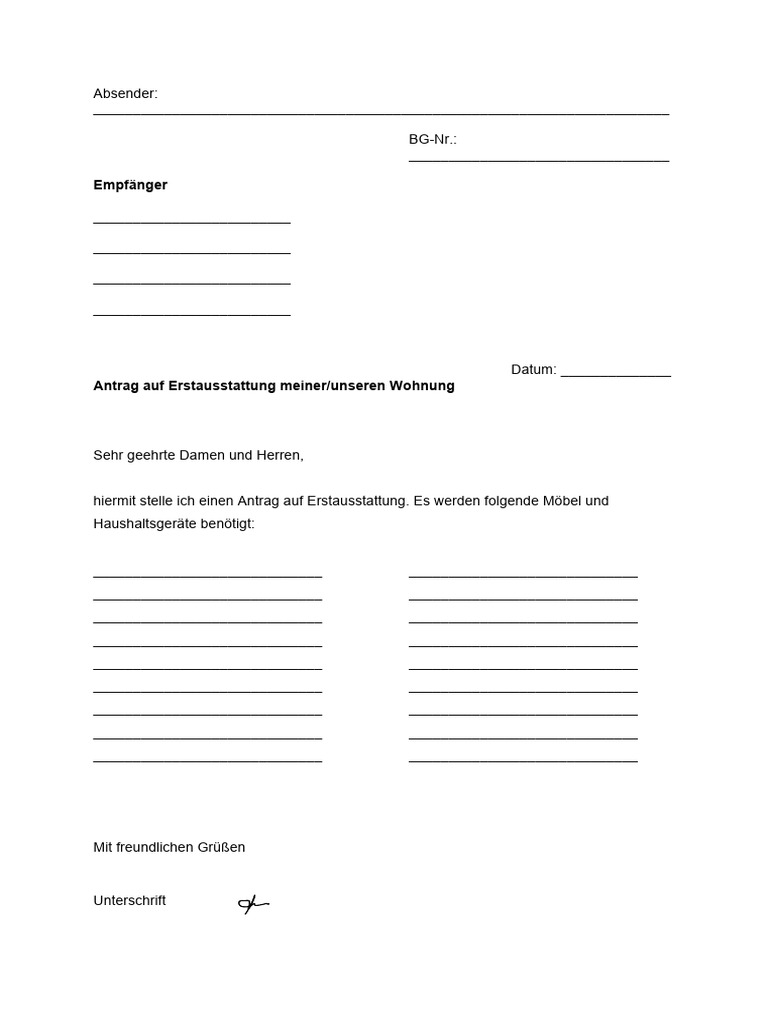Antrag Auf Ersterstattung Alg 2 Hartz 4 Vorlage Beispiel | PDF