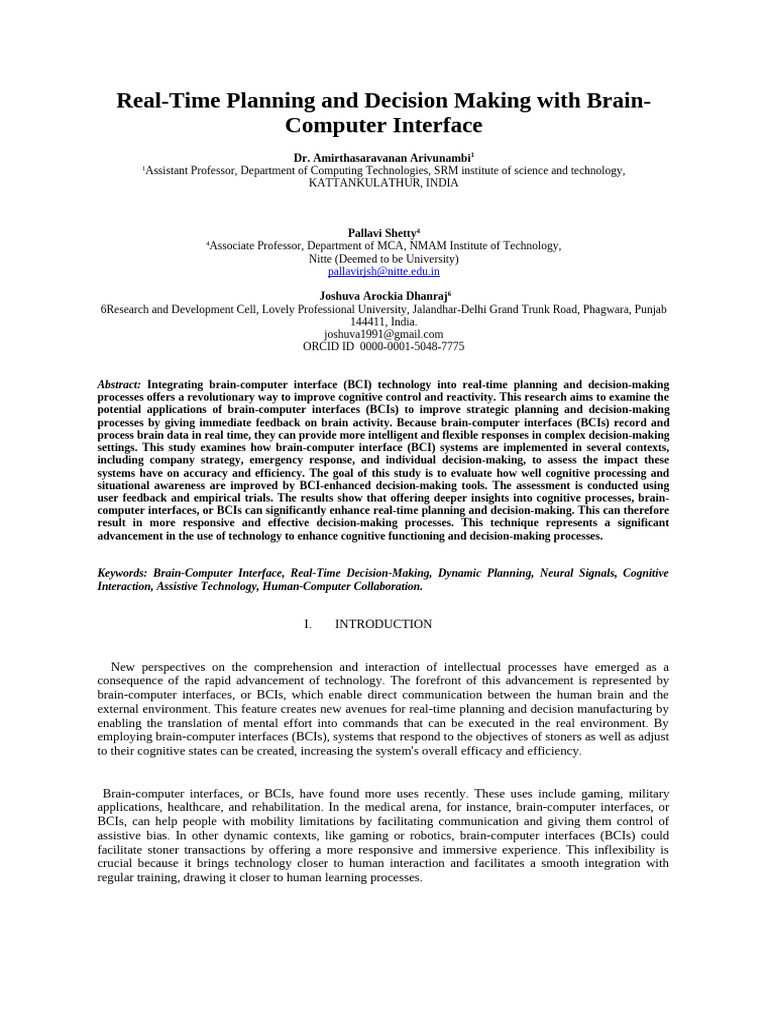 Real-Time Planning and Decision Making With Brain-Computer Interface | PDF