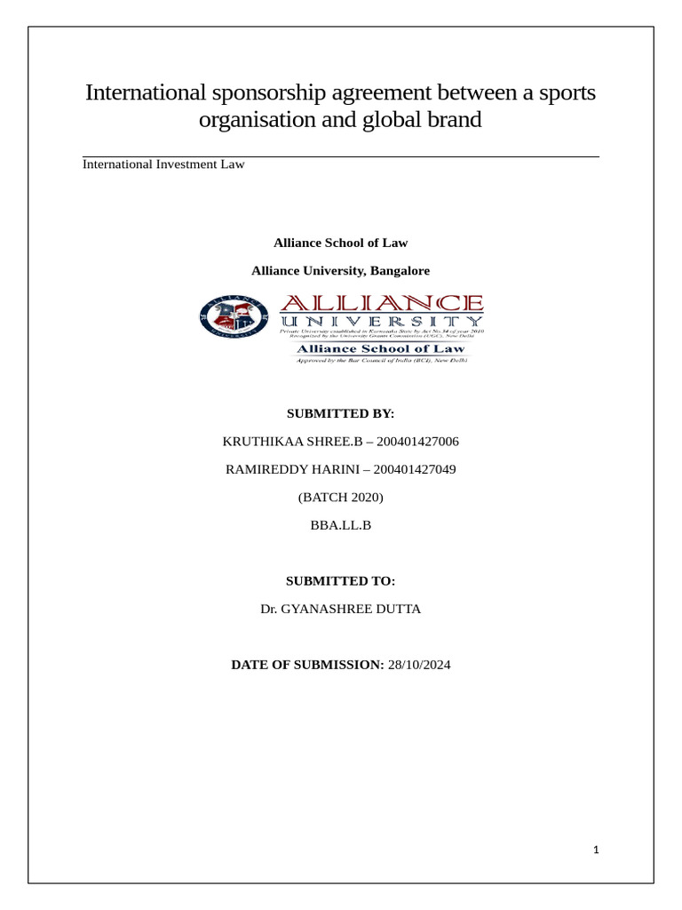 International Sponsorship Agreement Between A Sports Organisation and ...