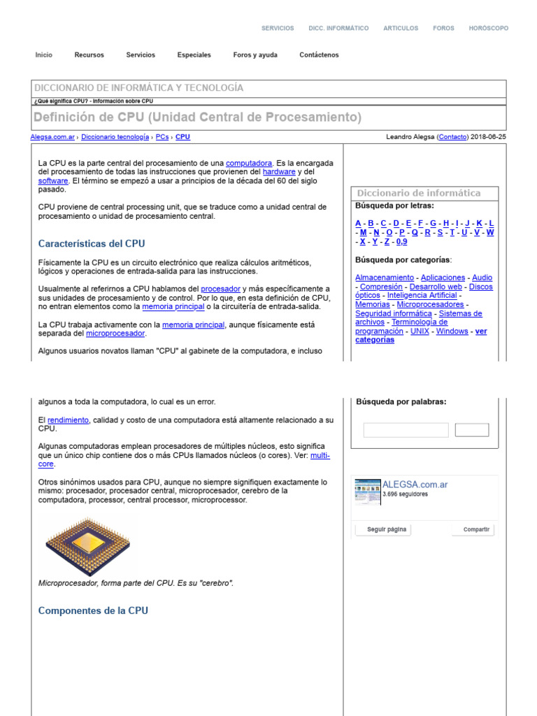 Definición de CPU (Unidad Central de Procesamiento) | PDF
