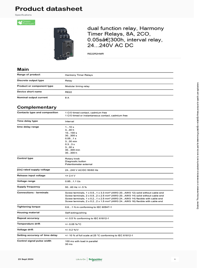Schneider Electric Harmony-Timer-Relays RE22R2HMR | PDF