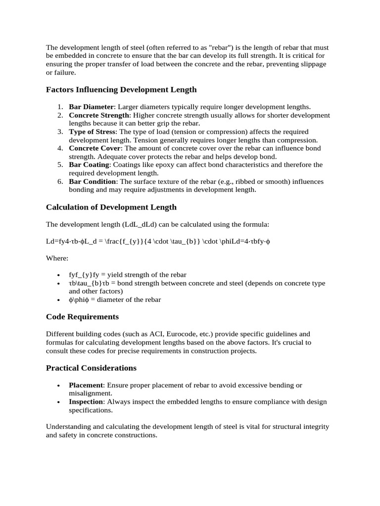 The Development Length of Steel | PDF